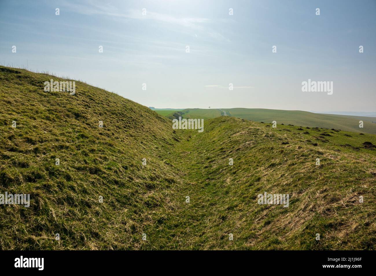 Offa's Dyke: section on the western slope of Llanfair Hill Stock Photo ...