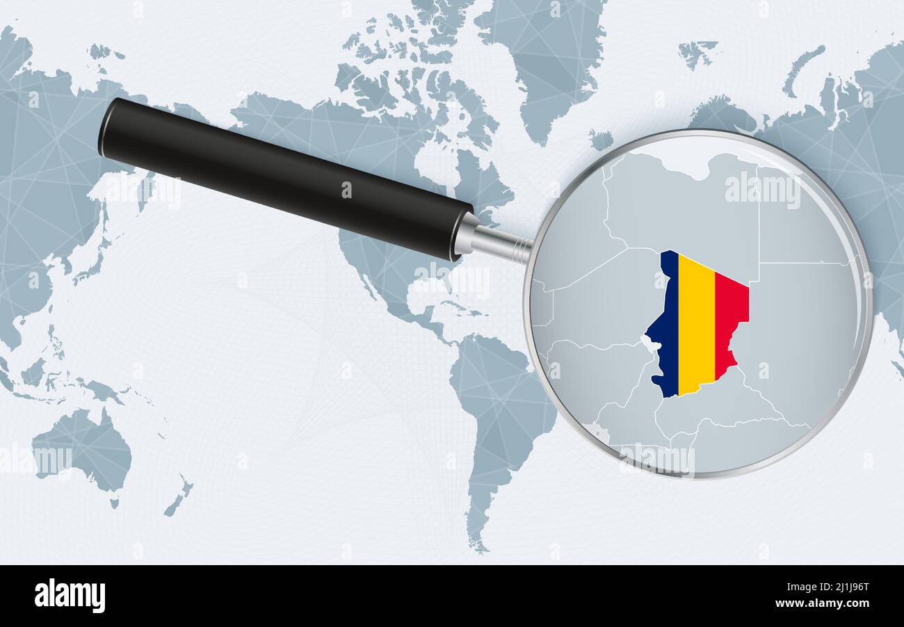 Enlarged map of Chad on America centered World Map. Magnified map and ...