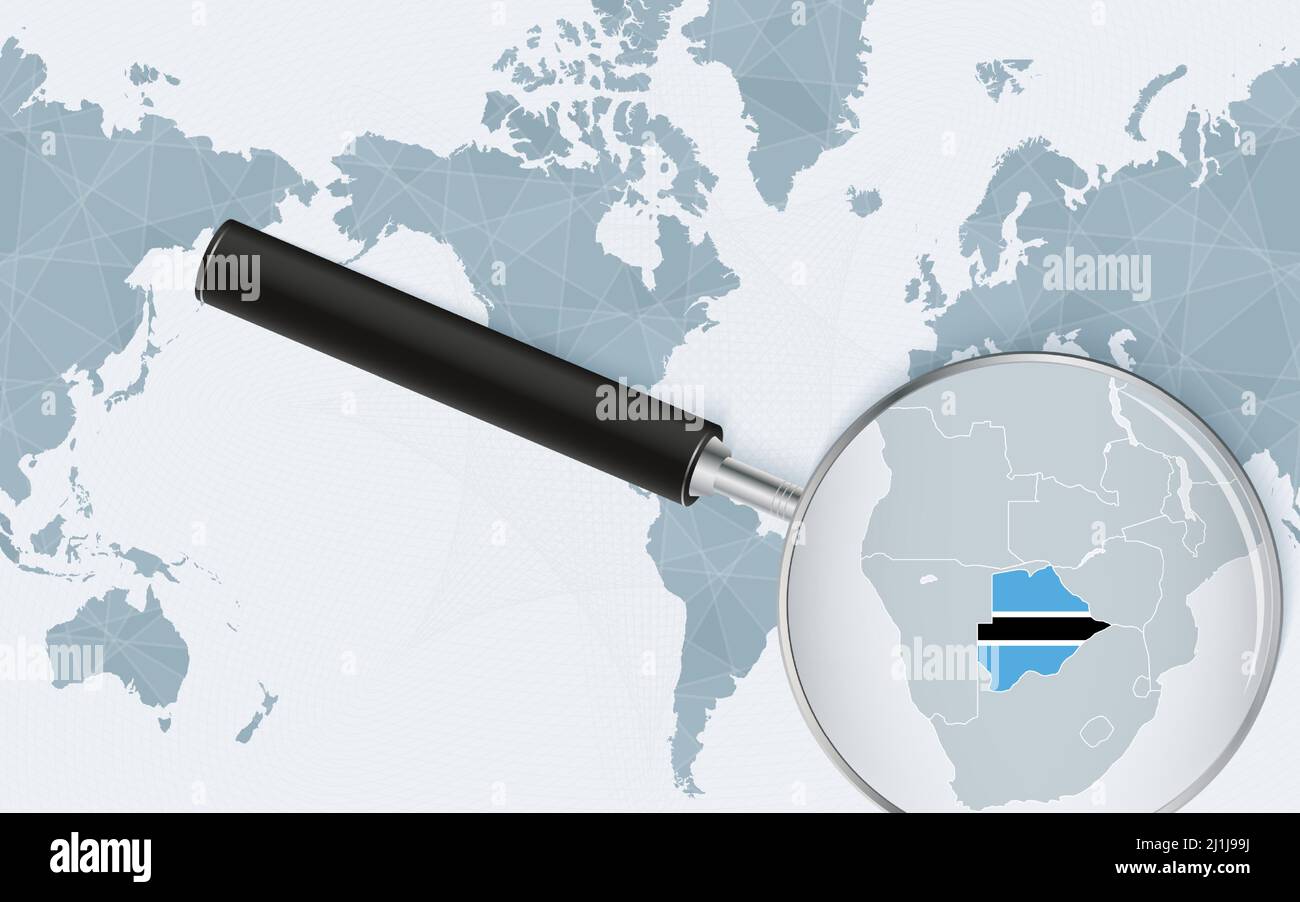 Enlarged map of Botswana on America centered World Map. Magnified map and flag of Botswana ...