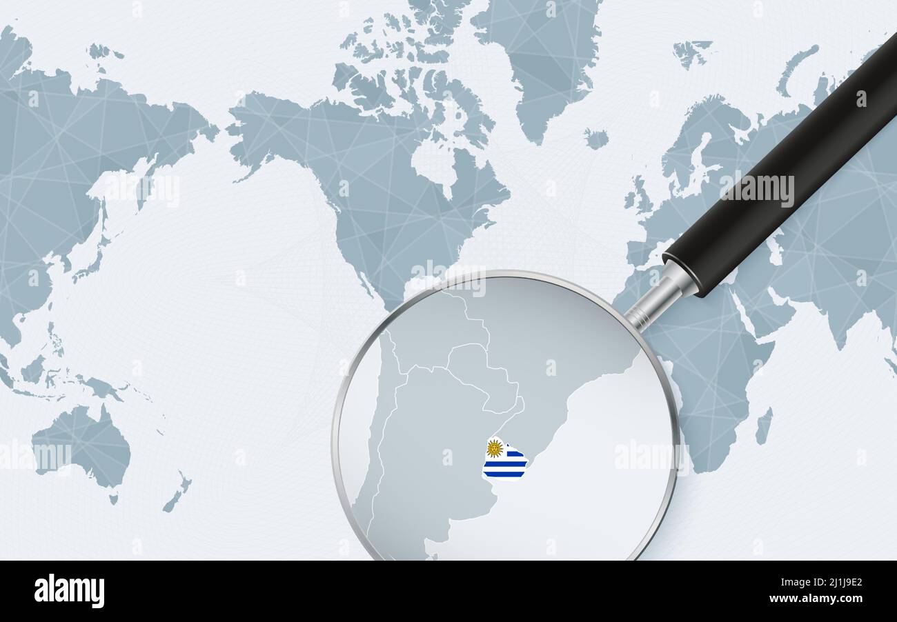 Enlarged map of Uruguay on America centered World Map. Magnified map ...