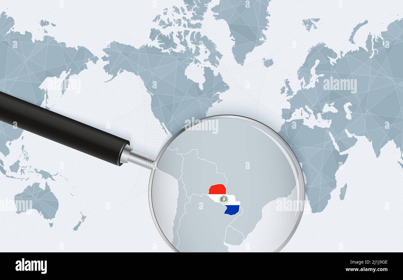 Enlarged map of Paraguay on America centered World Map. Magnified map ...