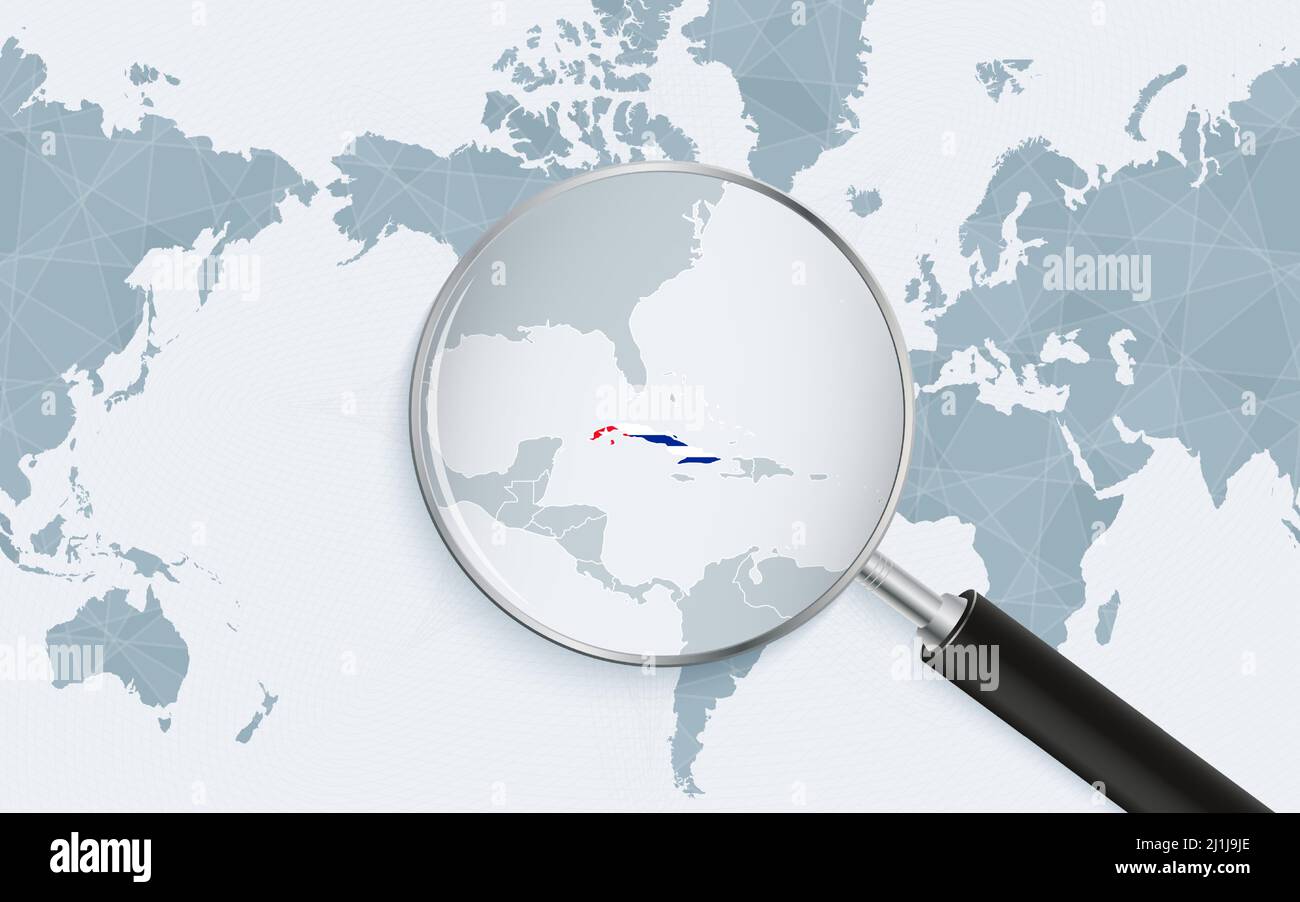 Enlarged map of Cuba on America centered World Map. Magnified map and ...
