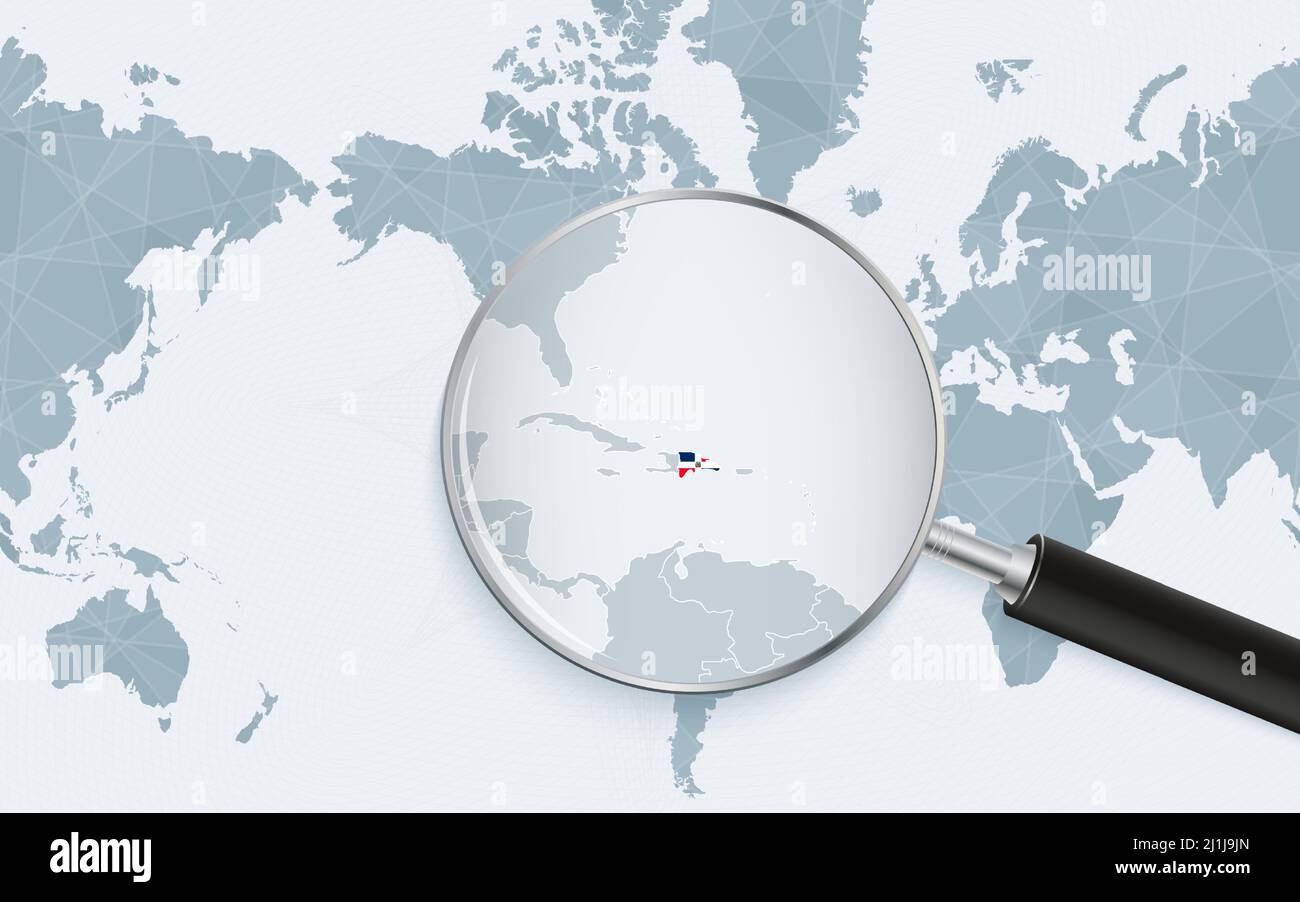 Enlarged map of Dominican Republic on America centered World Map ...