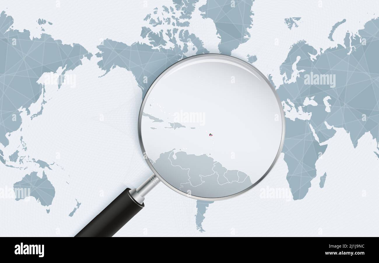 Enlarged map of Antigua and Barbuda on America centered World Map ...