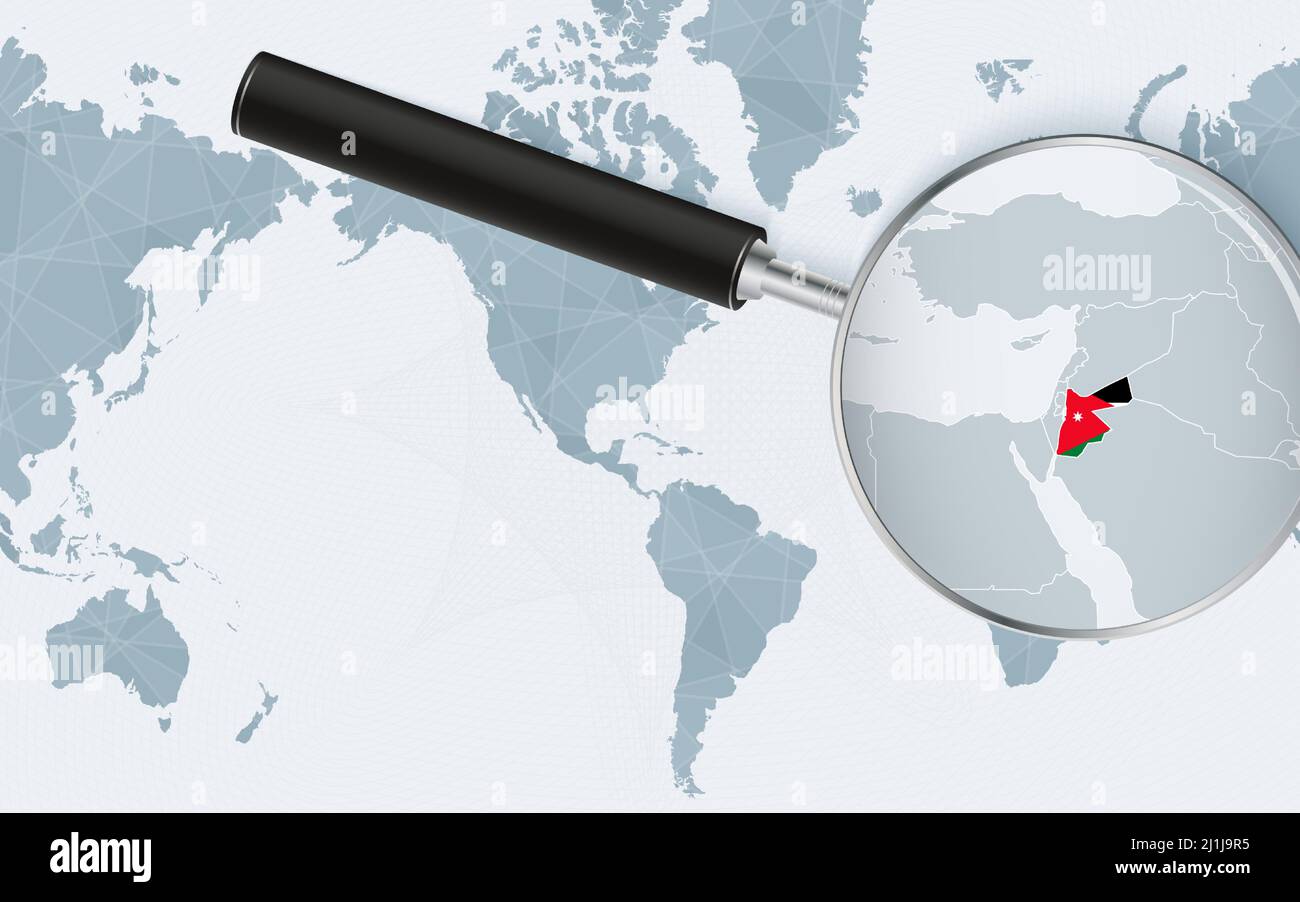Enlarged map of Jordan on America centered World Map. Magnified map and ...