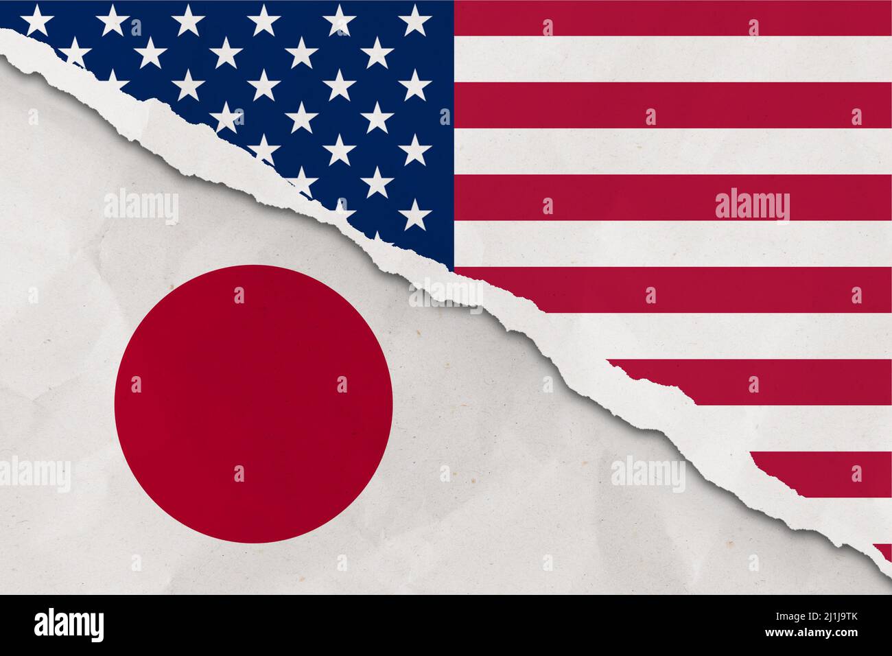 United States and Japan flag ripped paper grunge background. Abstract ...