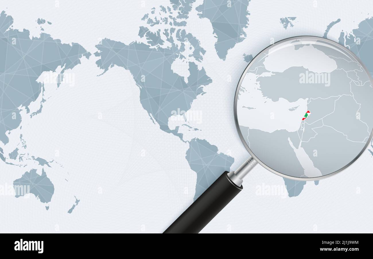 Enlarged map of Lebanon on America centered World Map. Magnified map ...