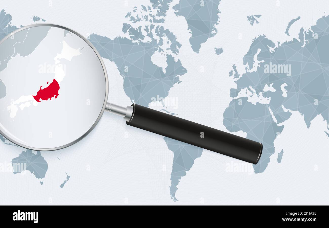 Enlarged map of Japan on America centered World Map. Magnified map and ...