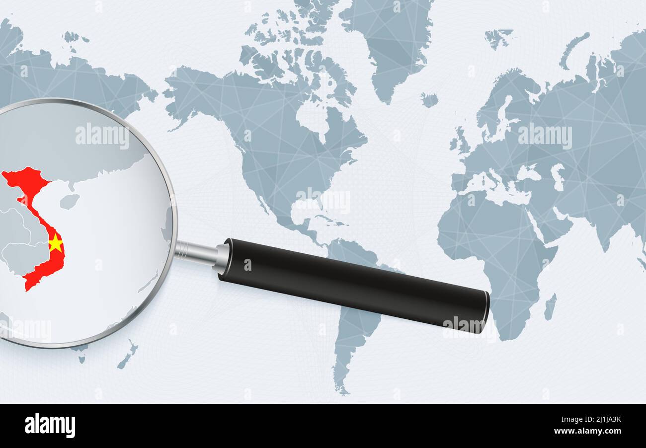Enlarged map of Vietnam on America centered World Map. Magnified map ...