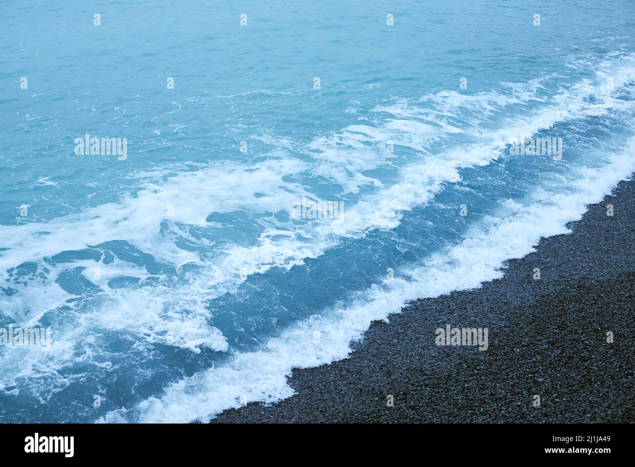 Winter landscape, sea and waves. Russia, the Black Sea. Front view ...