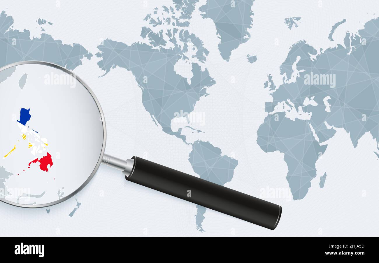 Enlarged map of Philippines on America centered World Map. Magnified ...
