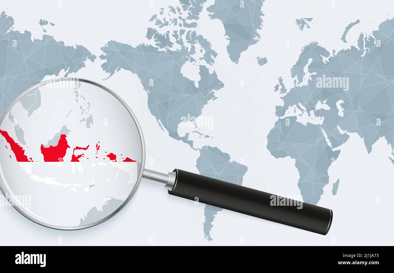 Enlarged map of Indonesia on America centered World Map. Magnified map ...
