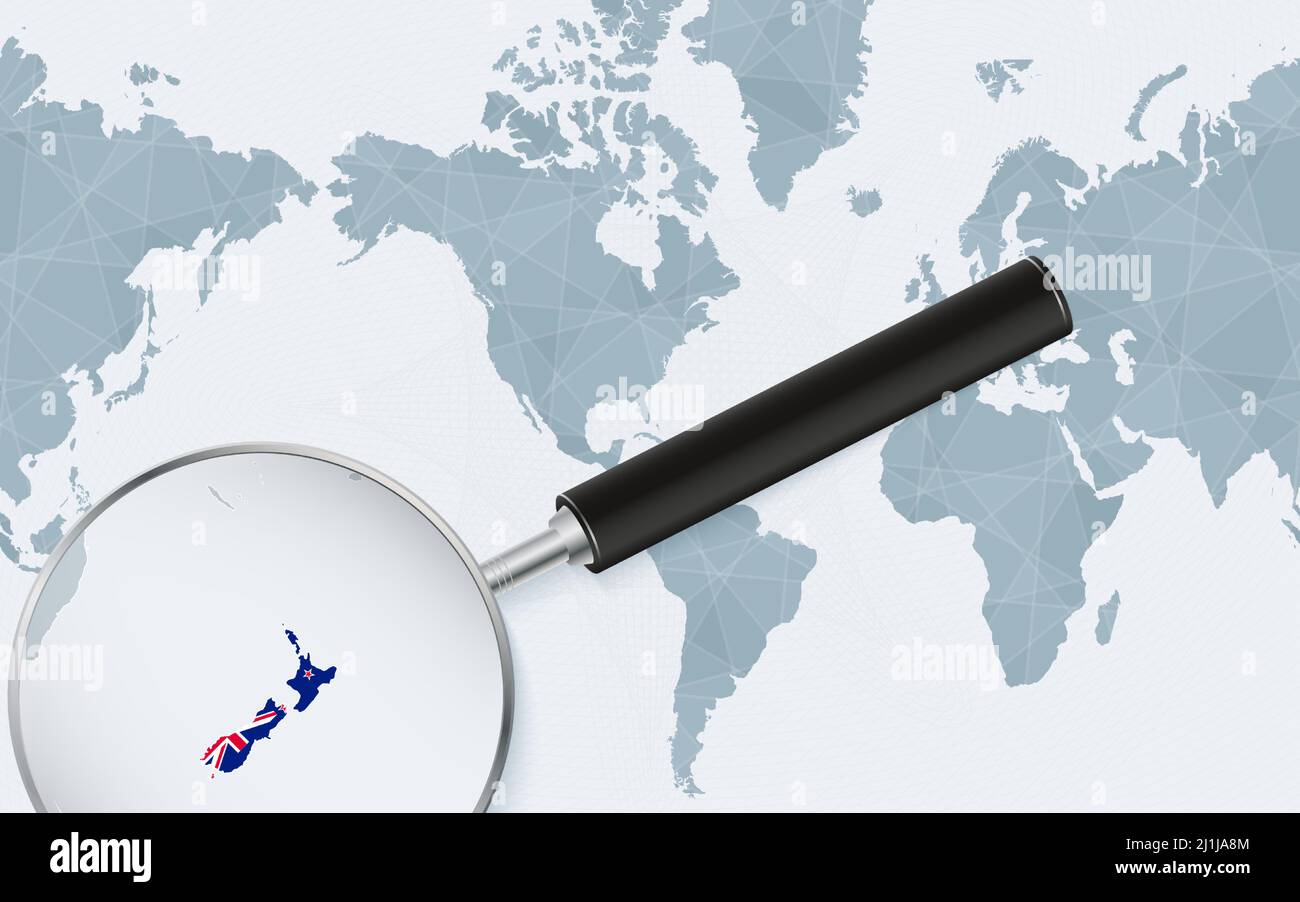 Enlarged map of New Zealand on America centered World Map. Magnified ...