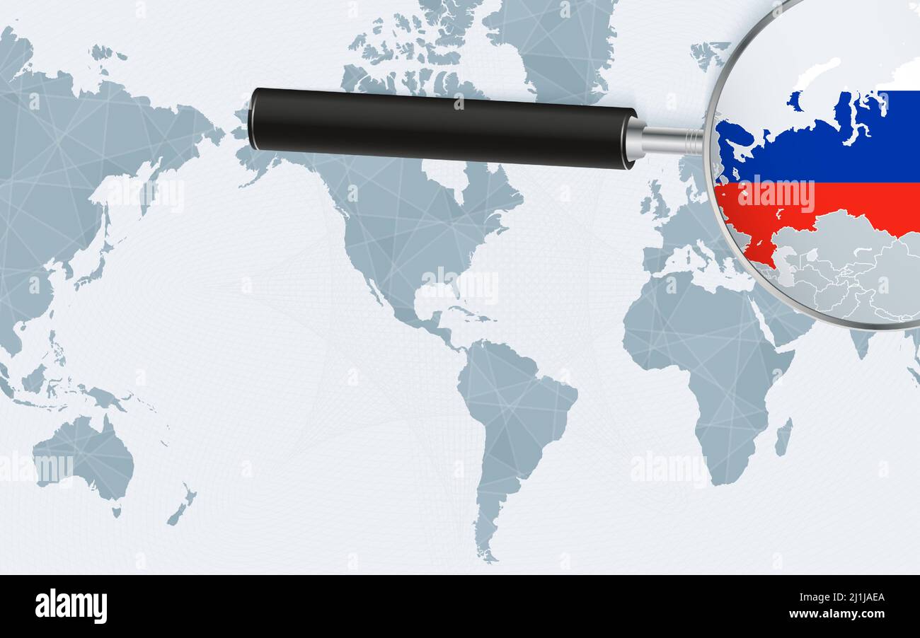 Enlarged map of Russia on America centered World Map. Magnified map and ...