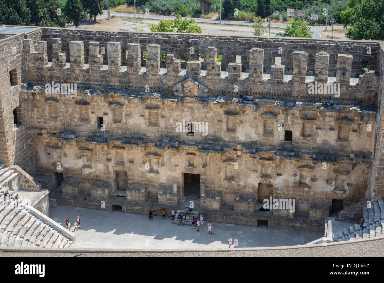 ANTALYA / TURKEY July 12, 2021 ; Roman amphitheater of Aspendos, Belkiz ...