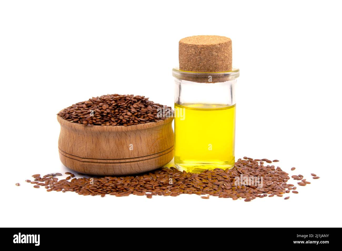 linseed oil with flax seeds isolated on white Stock Photo - Alamy
