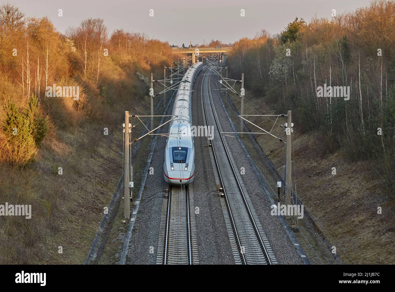 electric highspeed train passing the rapid railway transit route ...