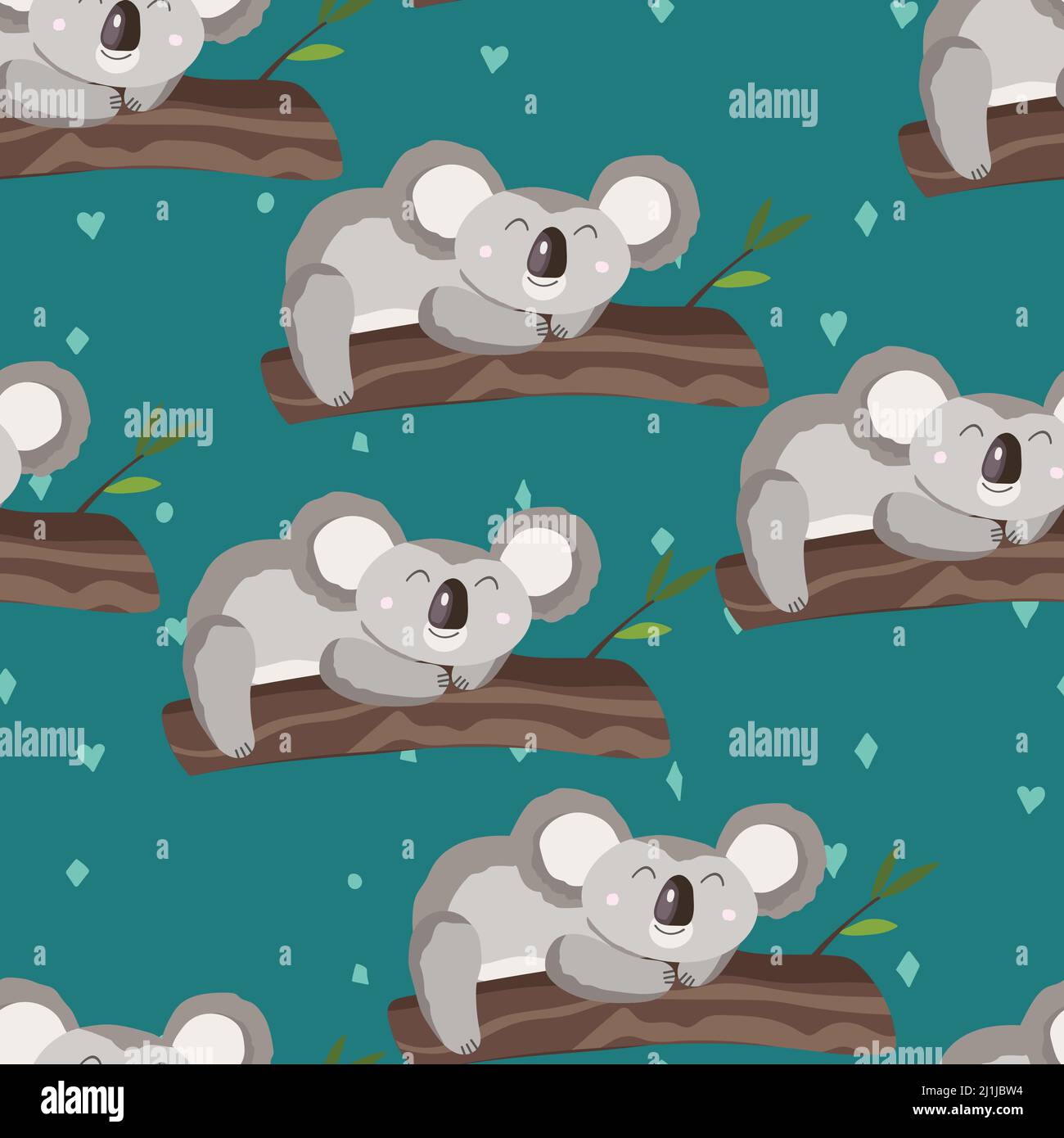 Seamless pattern with cute koala baby on color background. Funny ...