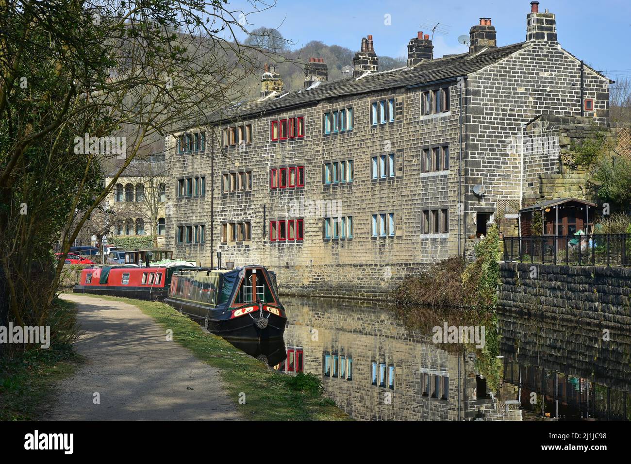 Hebden bridge, buildings by the Rochdale canal, Calderdale, West ...