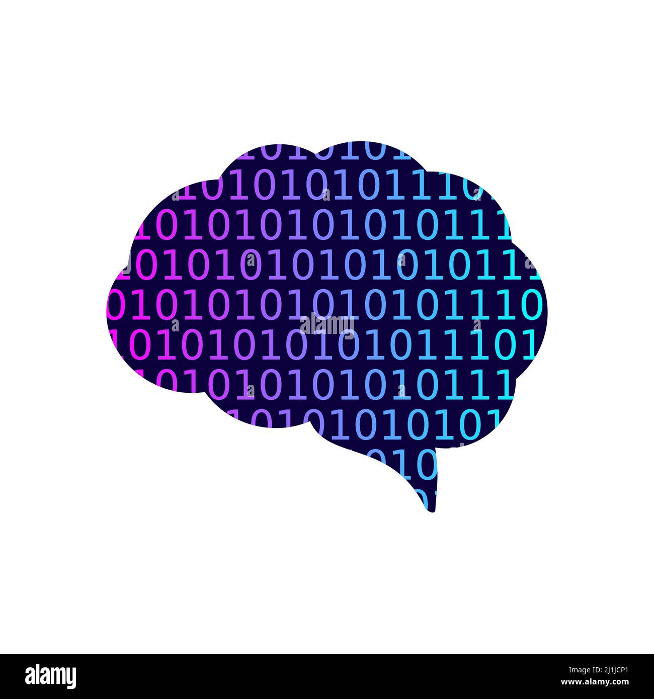 Binary brain color icon. Artificial intelligence concept. Machine learning and big data. Zero ...