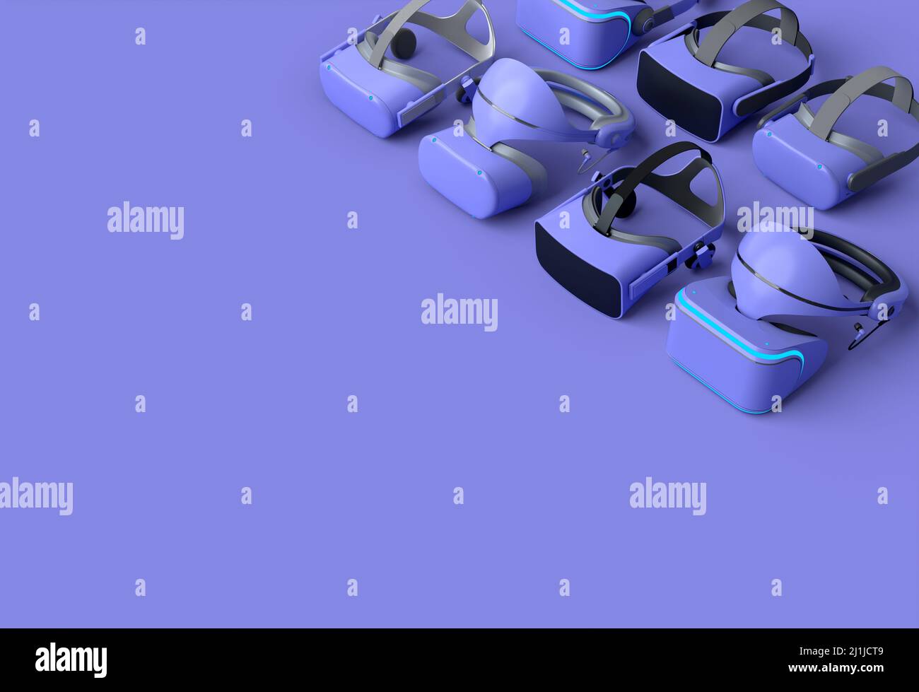 Top view virtual reality glasses for online and cloud gaming on purple background. 3D rendering ...