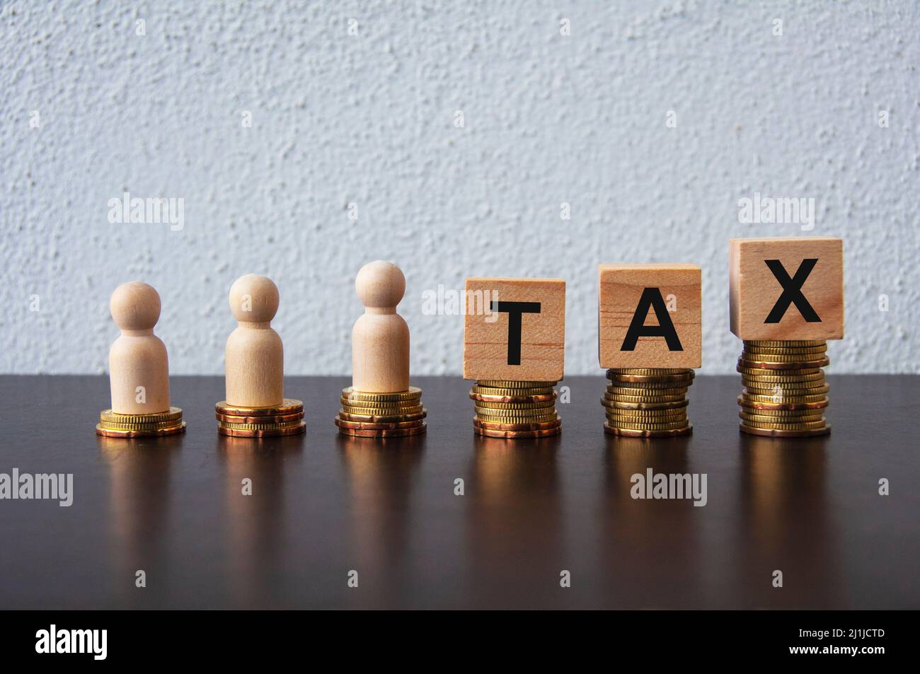 Coins Stack with wooden doll model and TAX Text on wooden blocks - Tax ...