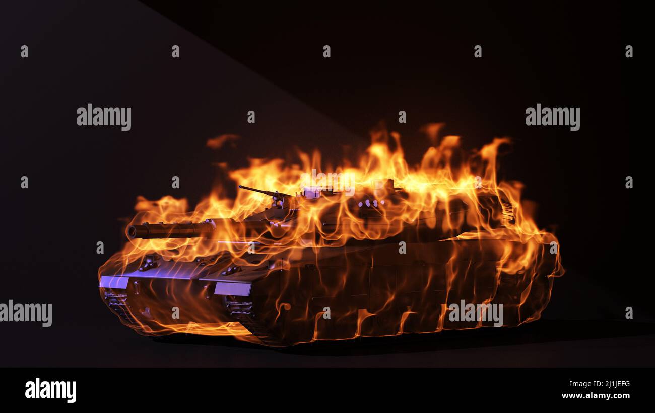 burning tank on black background. 3d rendering Stock Photo - Alamy