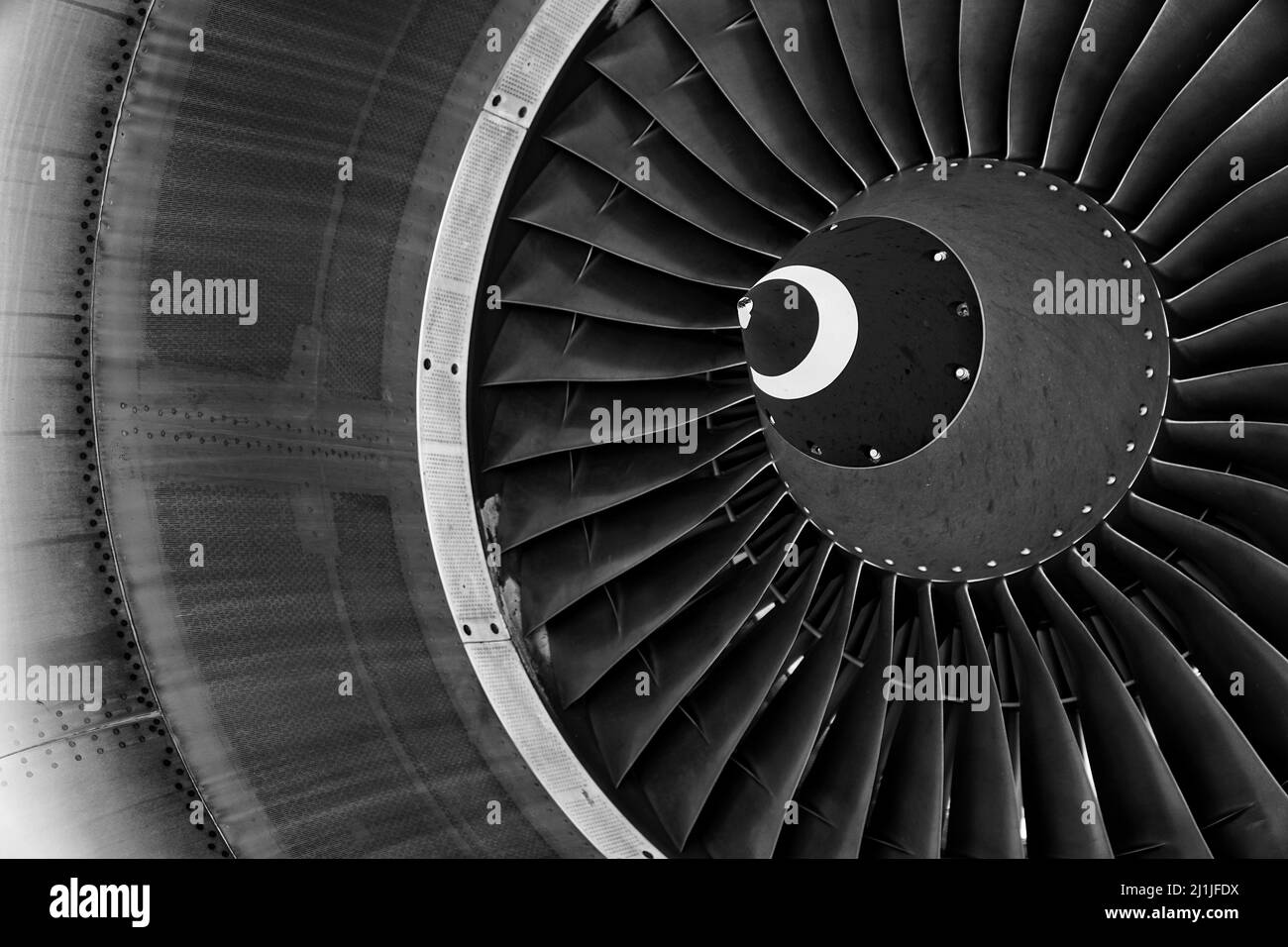 A grayscale closeup of an airplane turbine blades Stock Photo - Alamy