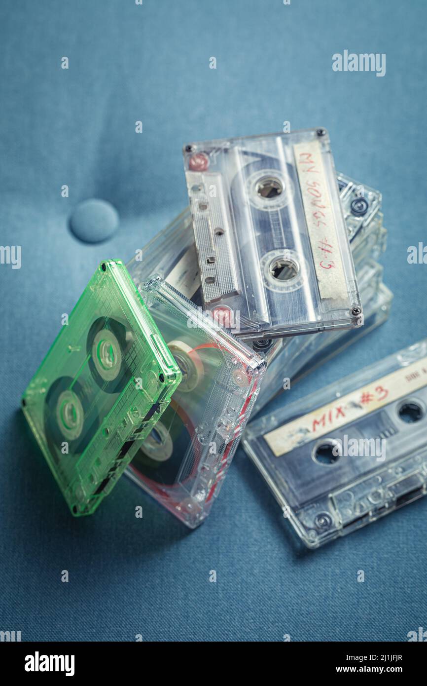 Old pile of cassette tapes as symbol of analog music. Cassette audio ...