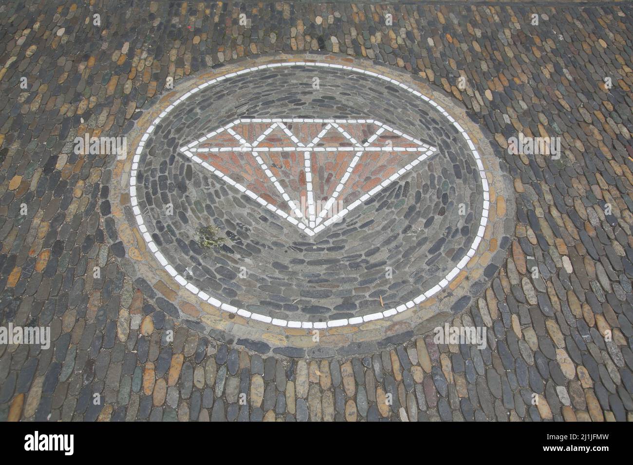 Diamond as pavement mosaic in the old town, Freiburg, Baden-Württemberg ...
