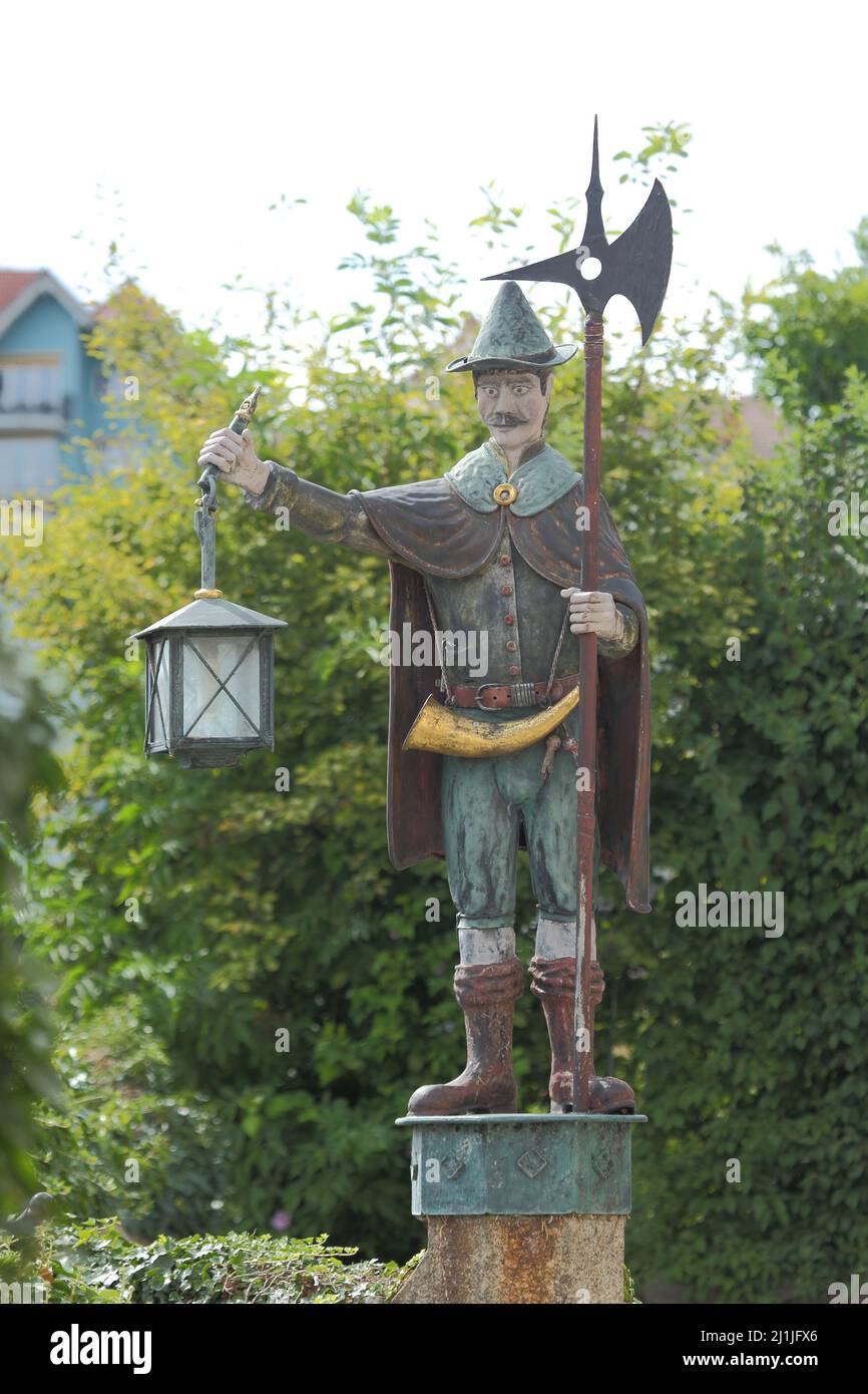 Historical Landsknecht with lantern in Laufenburg, Baden-Württemberg ...