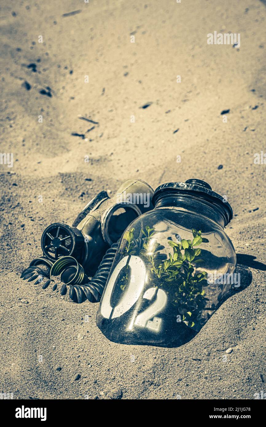 Odd oxygen mask as smog problem on earth. As a symbol of the lack of ...