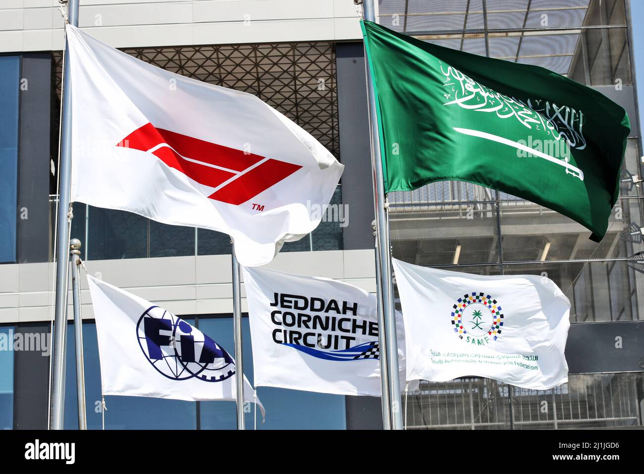 Jeddah, Saudi Arabia. 26th Mar, 2022. Circuit atmosphere - flags. Saudi ...
