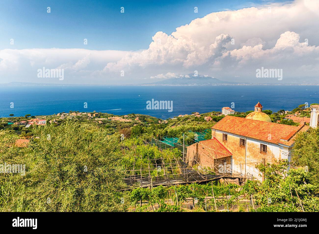 Aerial view of the Mount Vesuvius from Sorrento, Bay of Naples, Italy ...