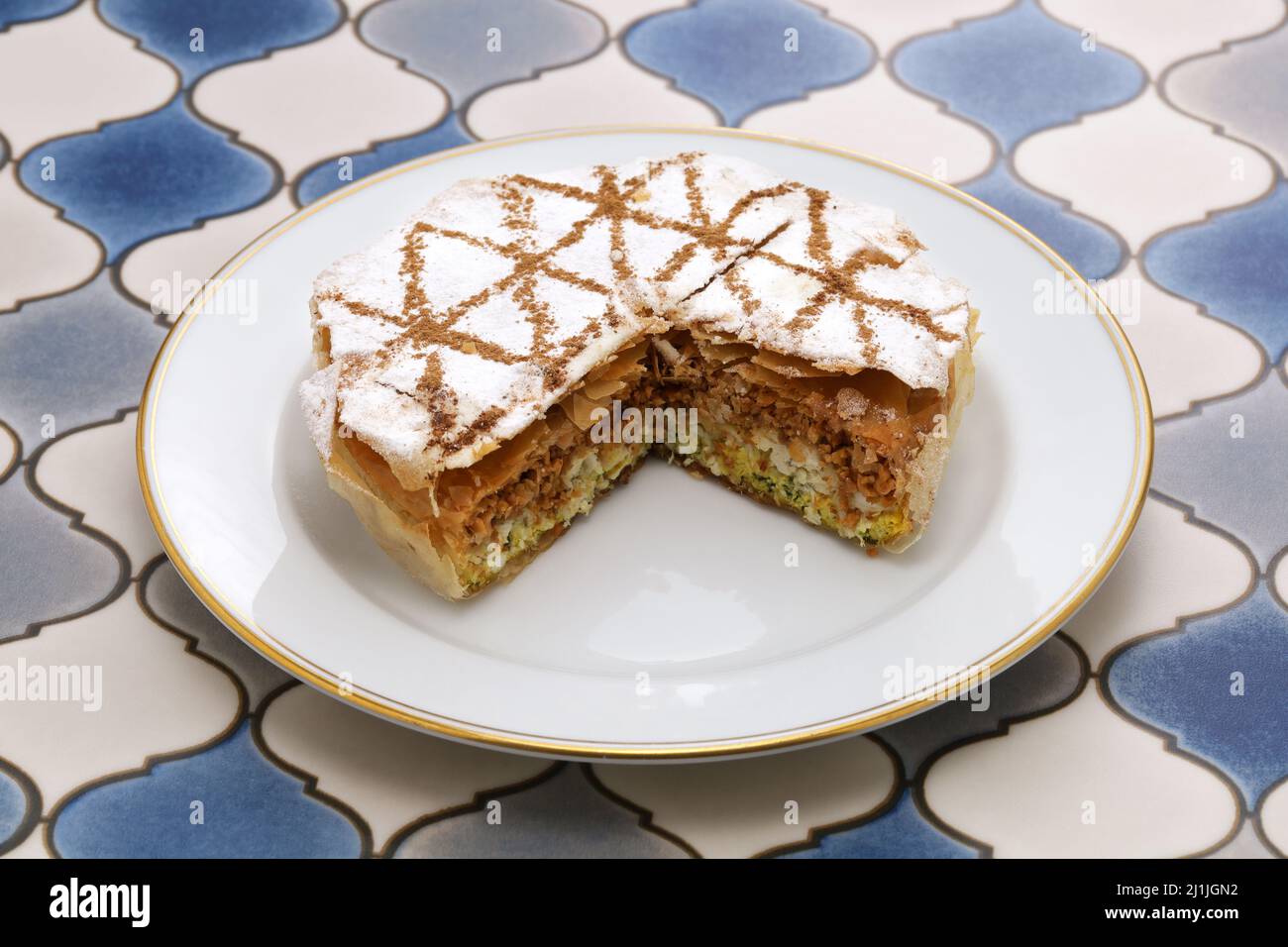 moroccan chicken bastilla, traditional filo pastry pie Stock Photo - Alamy