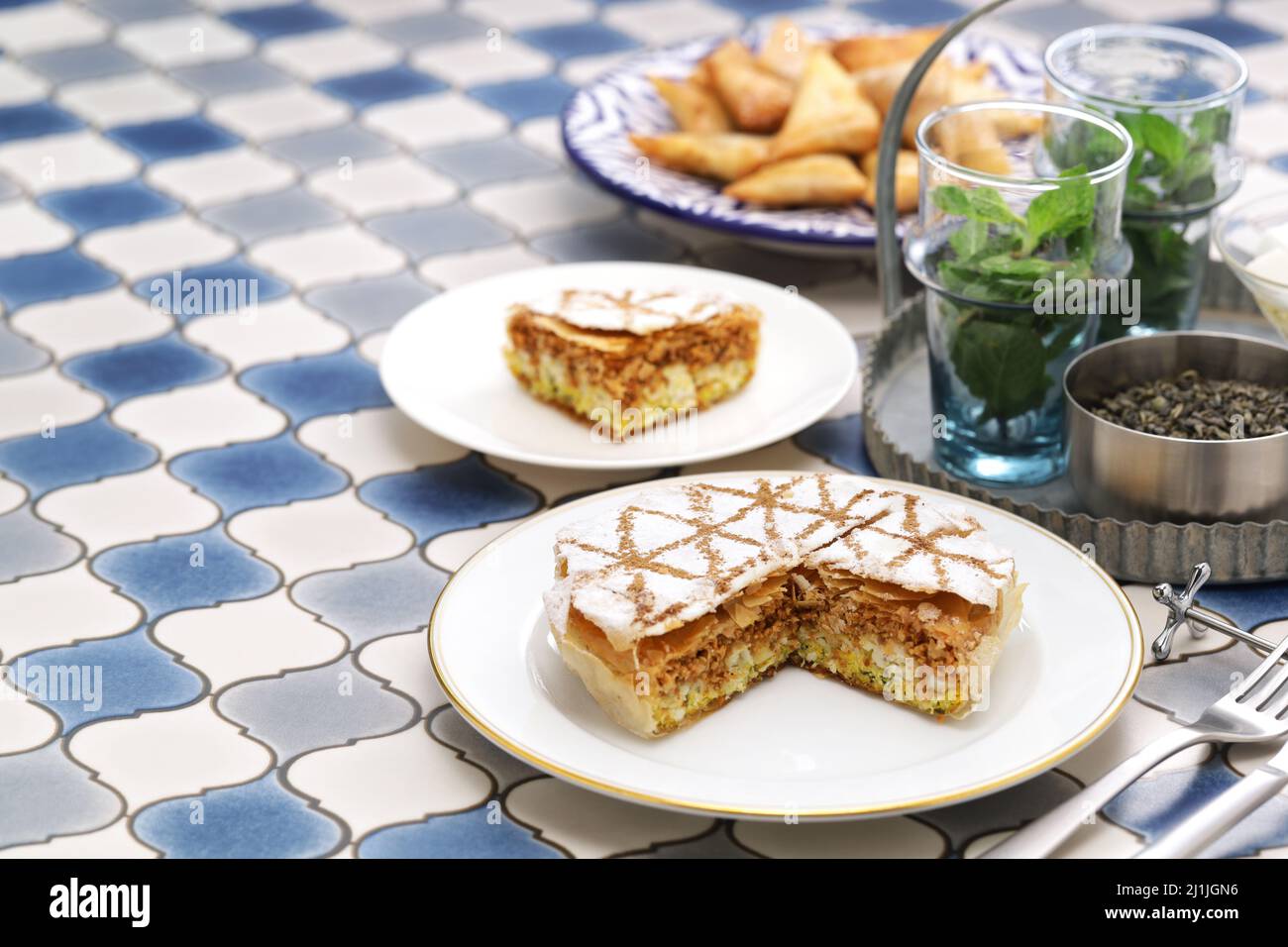 moroccan chicken bastilla, traditional filo pastry pie Stock Photo - Alamy