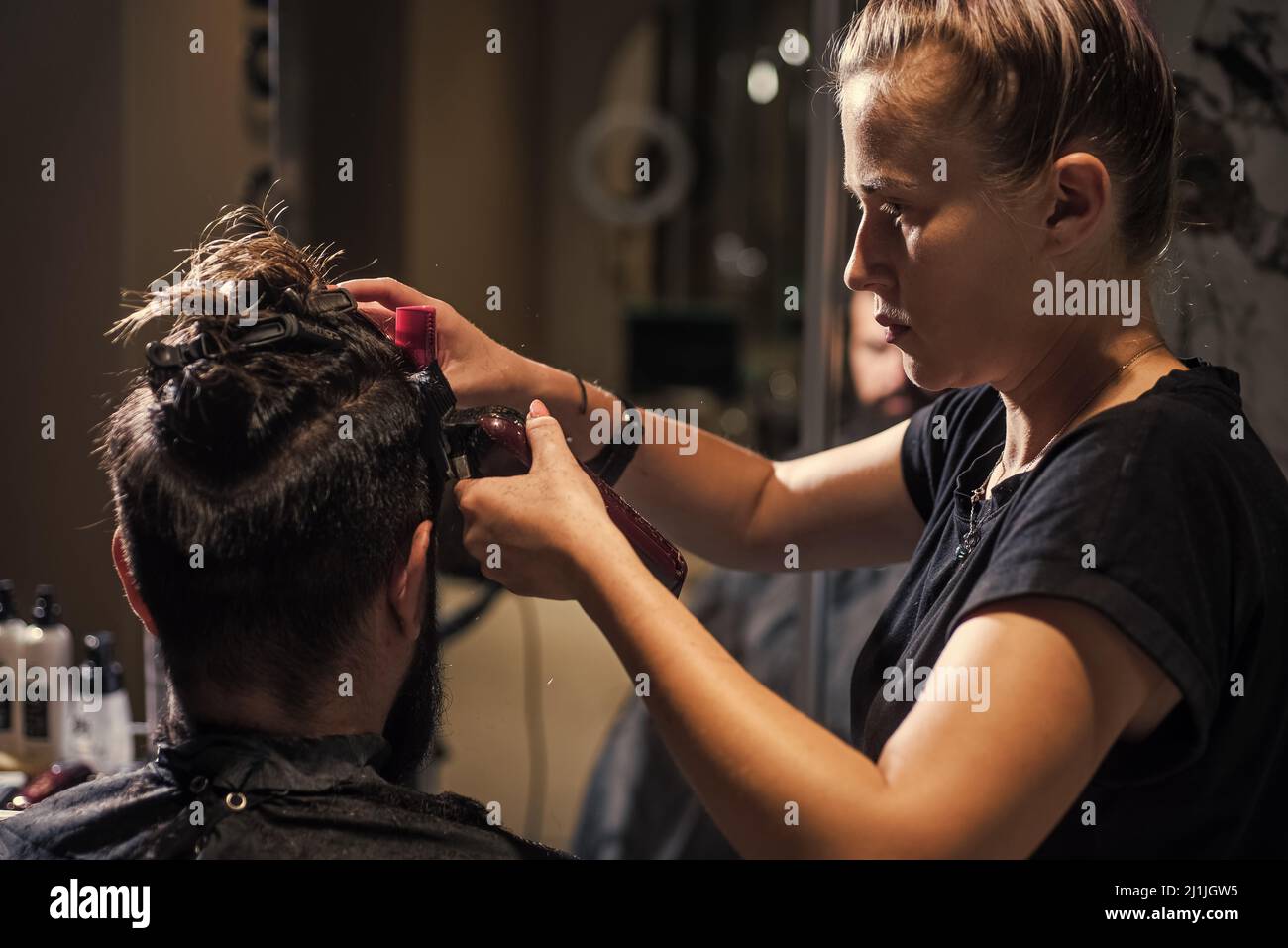 Beard correction in barbershop salon by master for guy, hair fashion ...