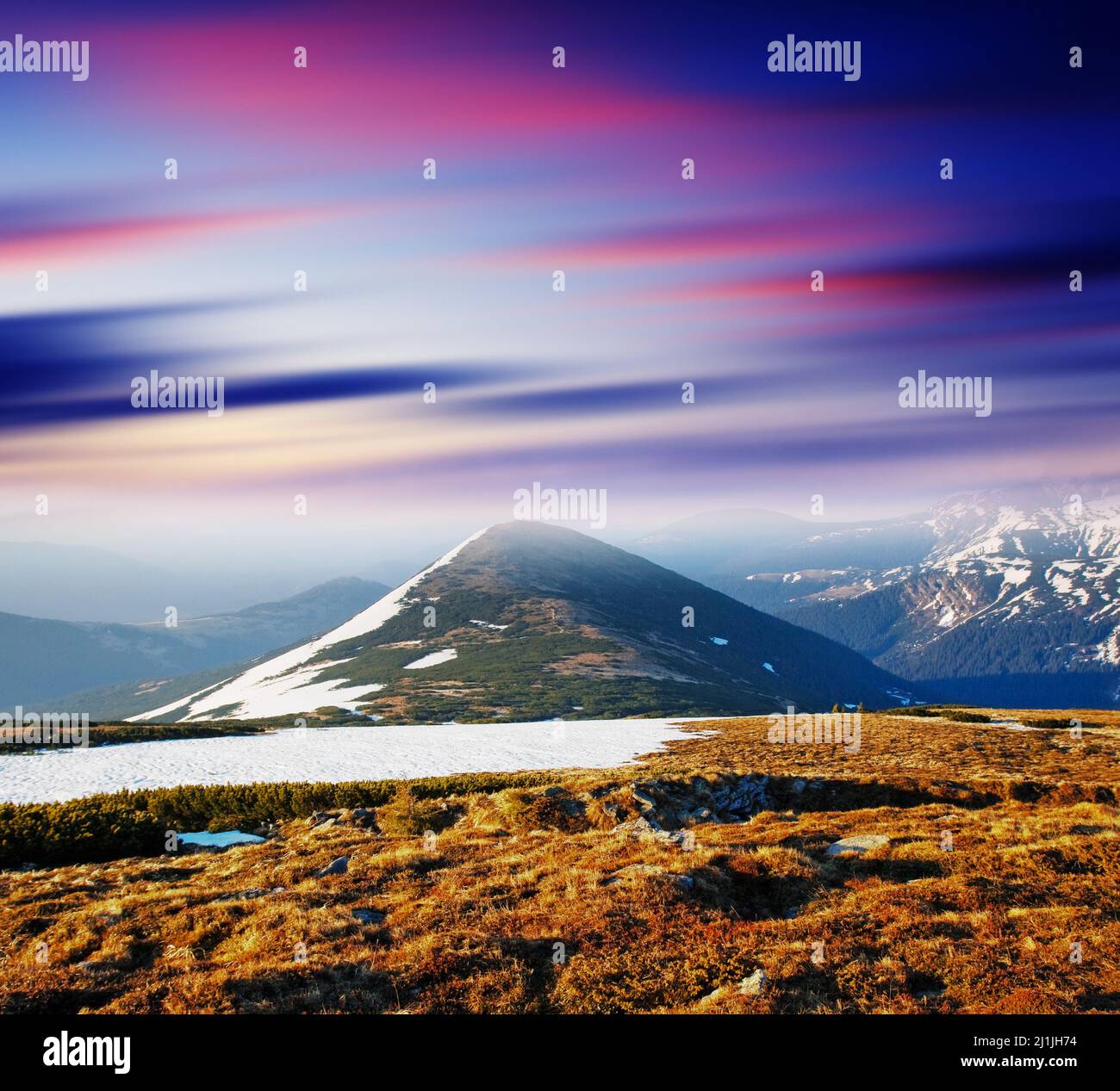 Majestic sunset in the mountains landscape. HDR image Stock Photo - Alamy