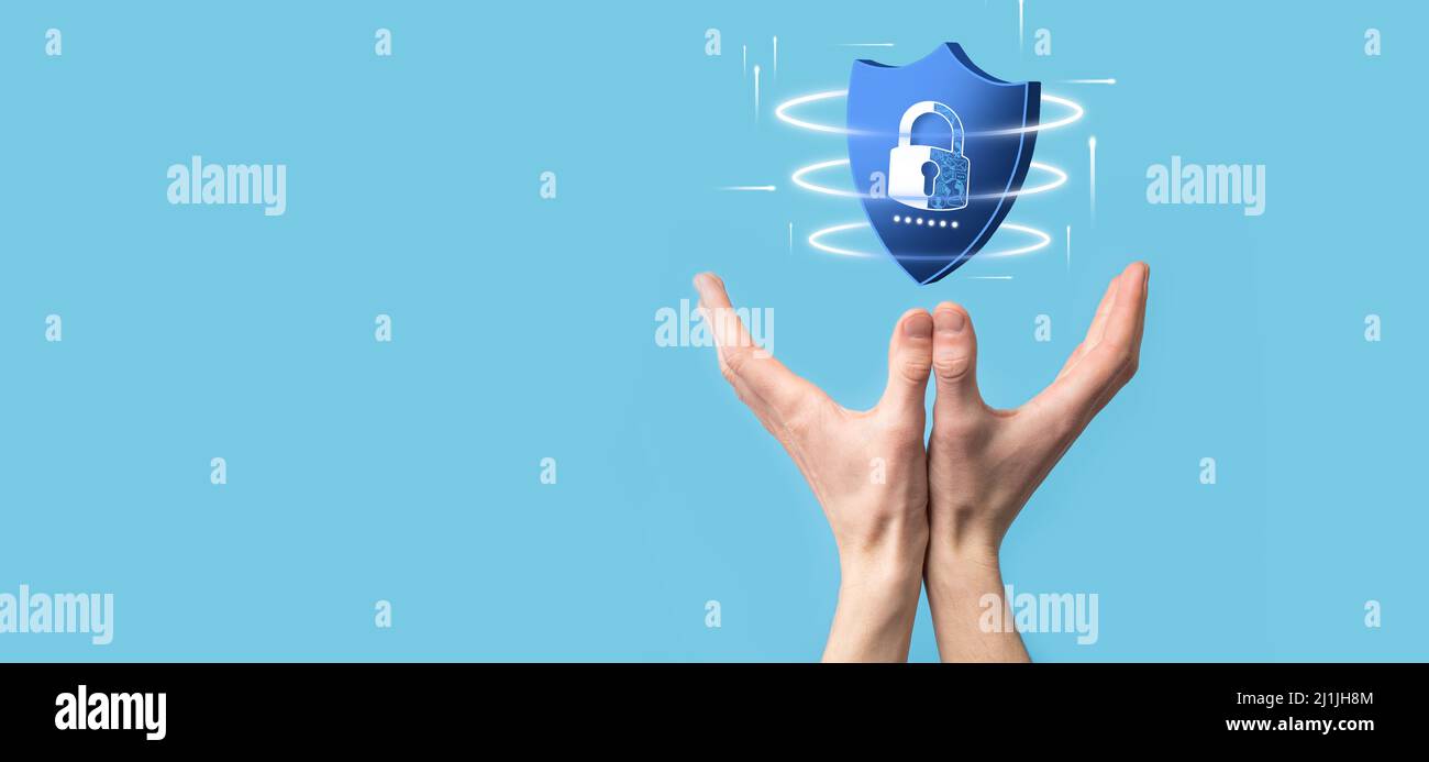 Cyber security network. Padlock icon and internet technology networking ...