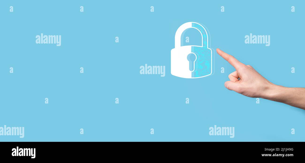 Cyber security network. Padlock icon and internet technology networking ...