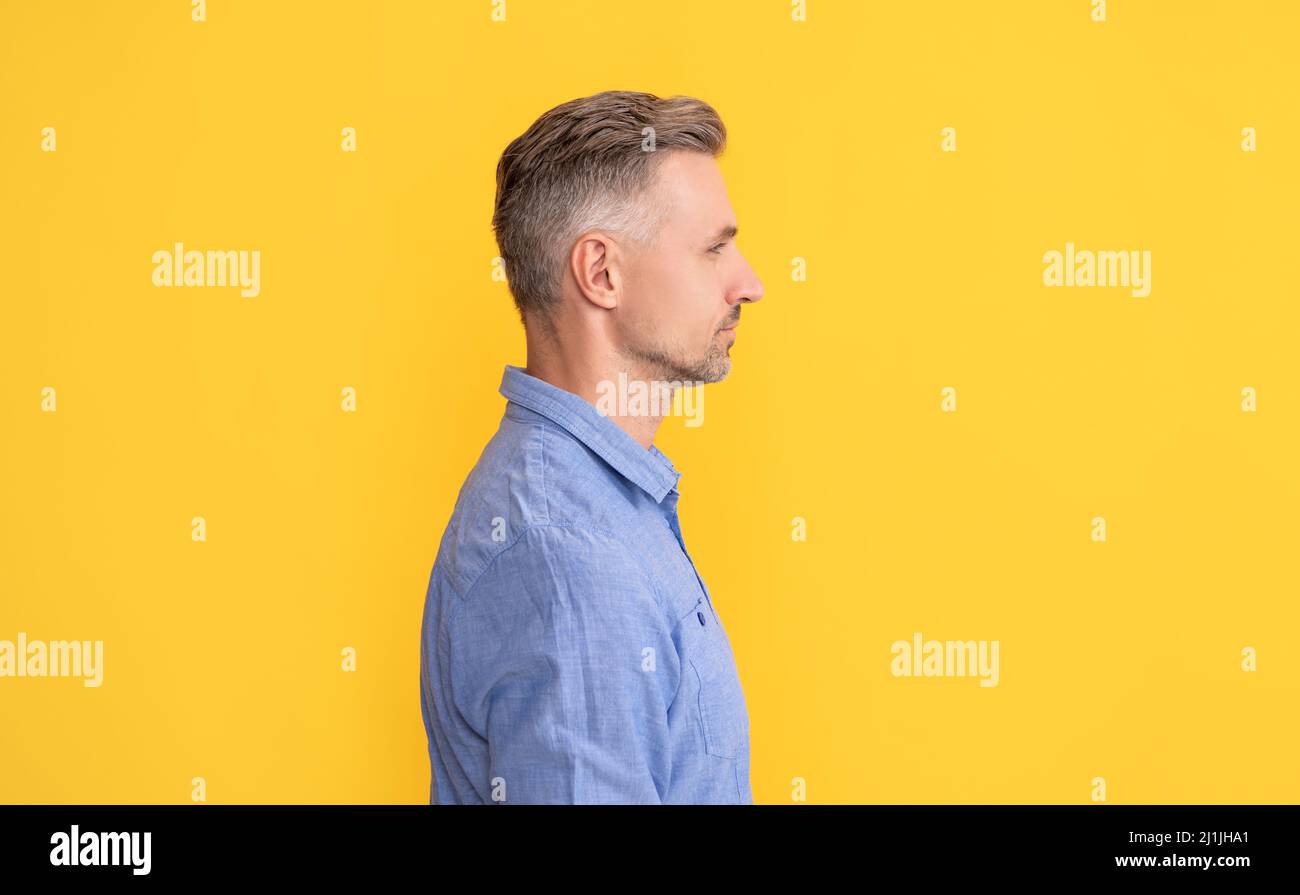 hoary man profile with grizzled hairstyle. mature man with gray beard ...