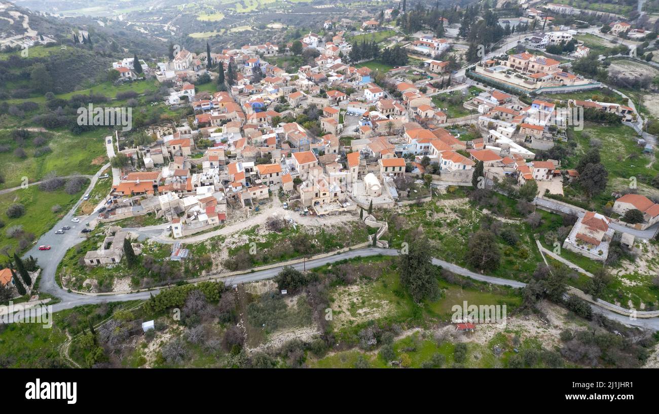 Aerial drone scenery of the traditional mountain village of Kato drys ...