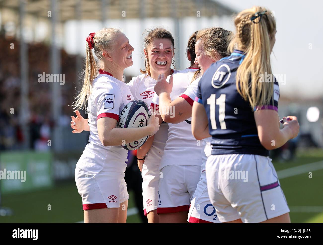 England's Heather Cowell (left) celebrates scoring their side's third ...
