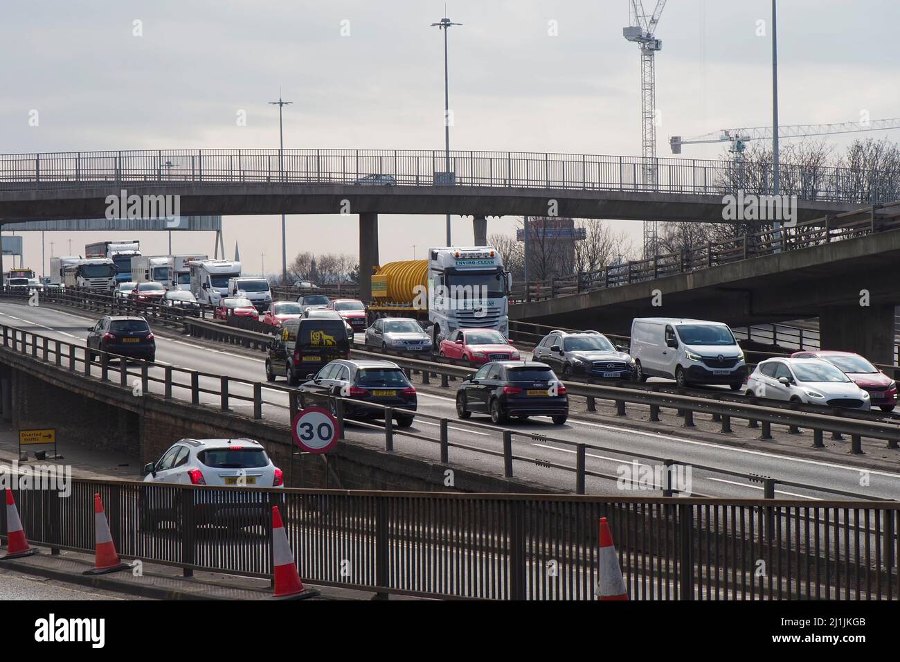 busy traffic on the urban section of the M8 motorway, Glasgow,Scotland ...