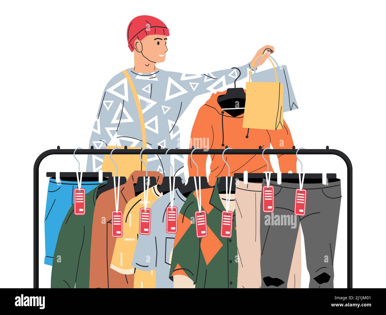Man Near Rack with Clothes Stock Vector Image & Art - Alamy