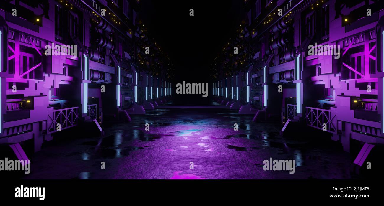 Futuristic Technology Corridor Hangar Basement Underground Hallway ...