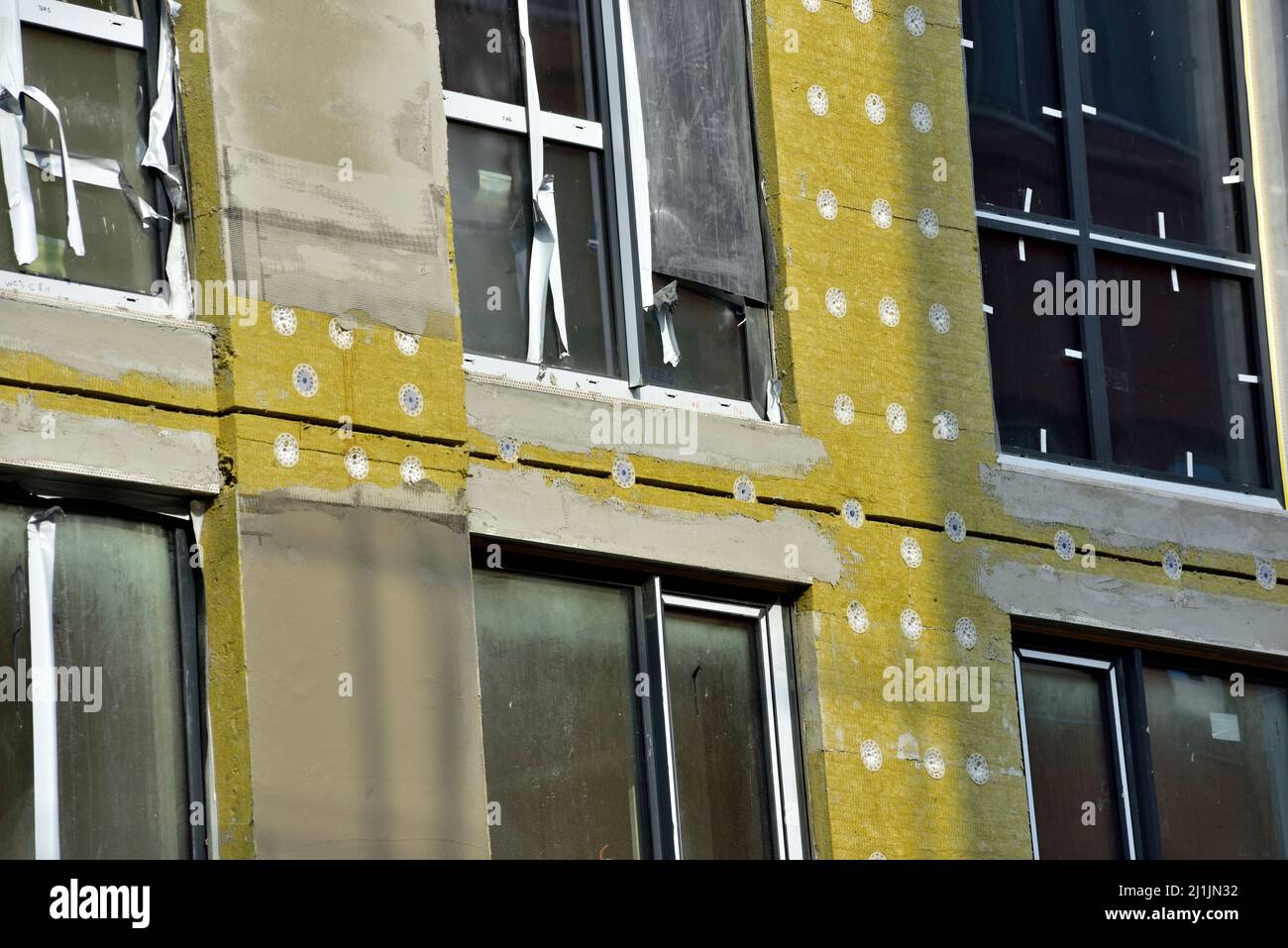 External rock wool thermal and fireproof insulation board installed on ...