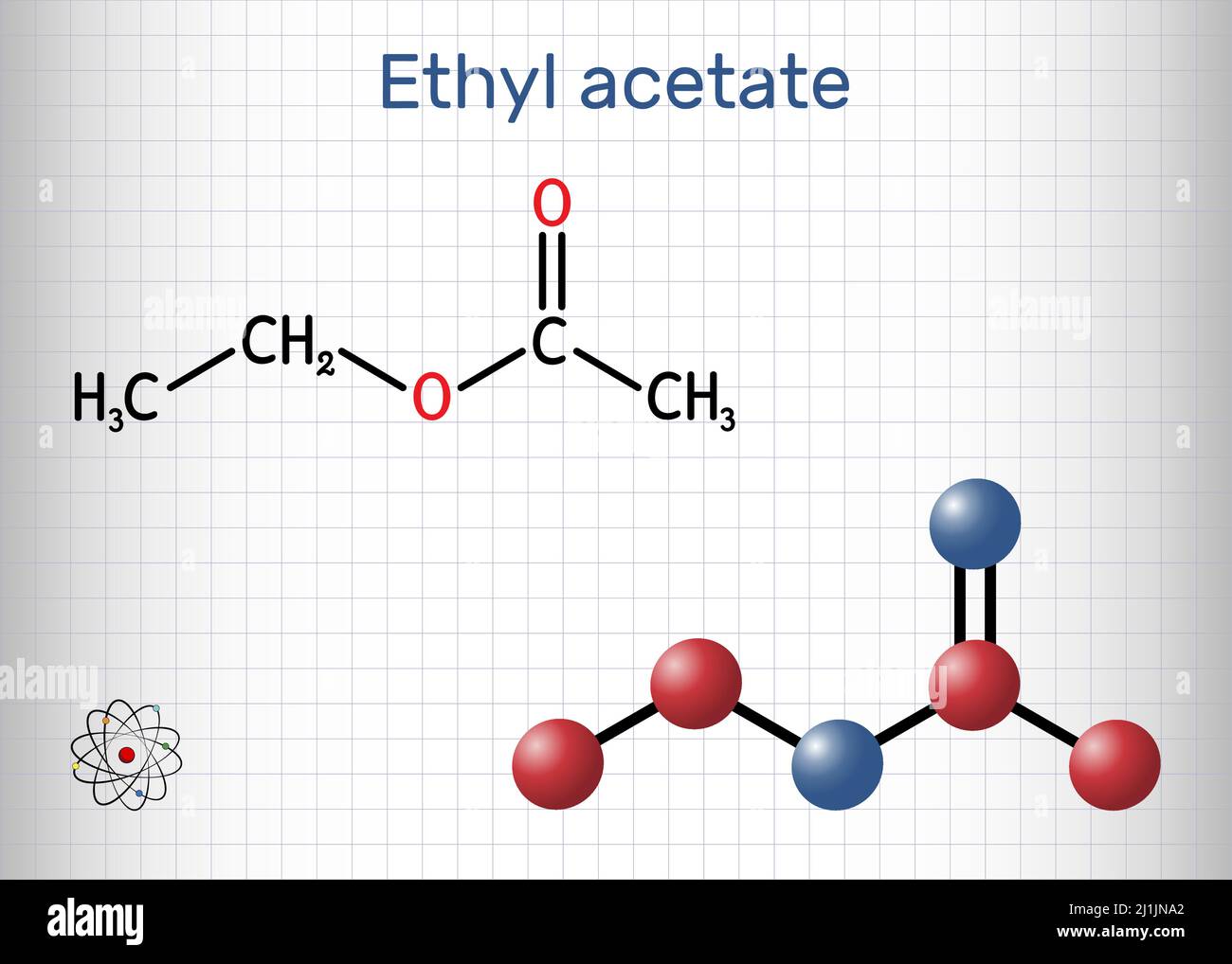 Ethyl acetate, ethyl ethanoate, C4H8O2 molecule. It is acetate ester ...