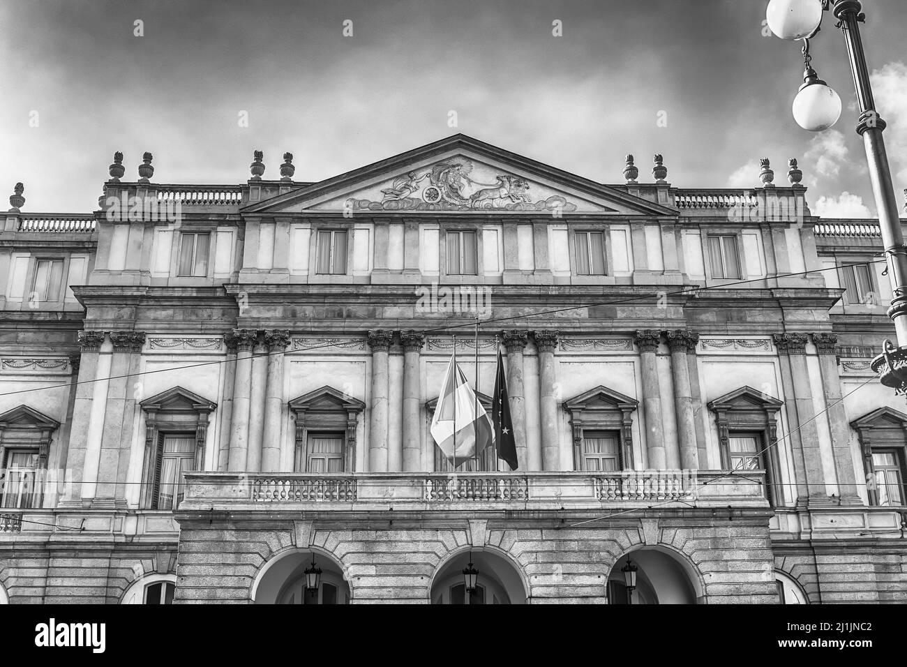 Facade of La Scala opera house in Milan, Italy. It is known as one of ...