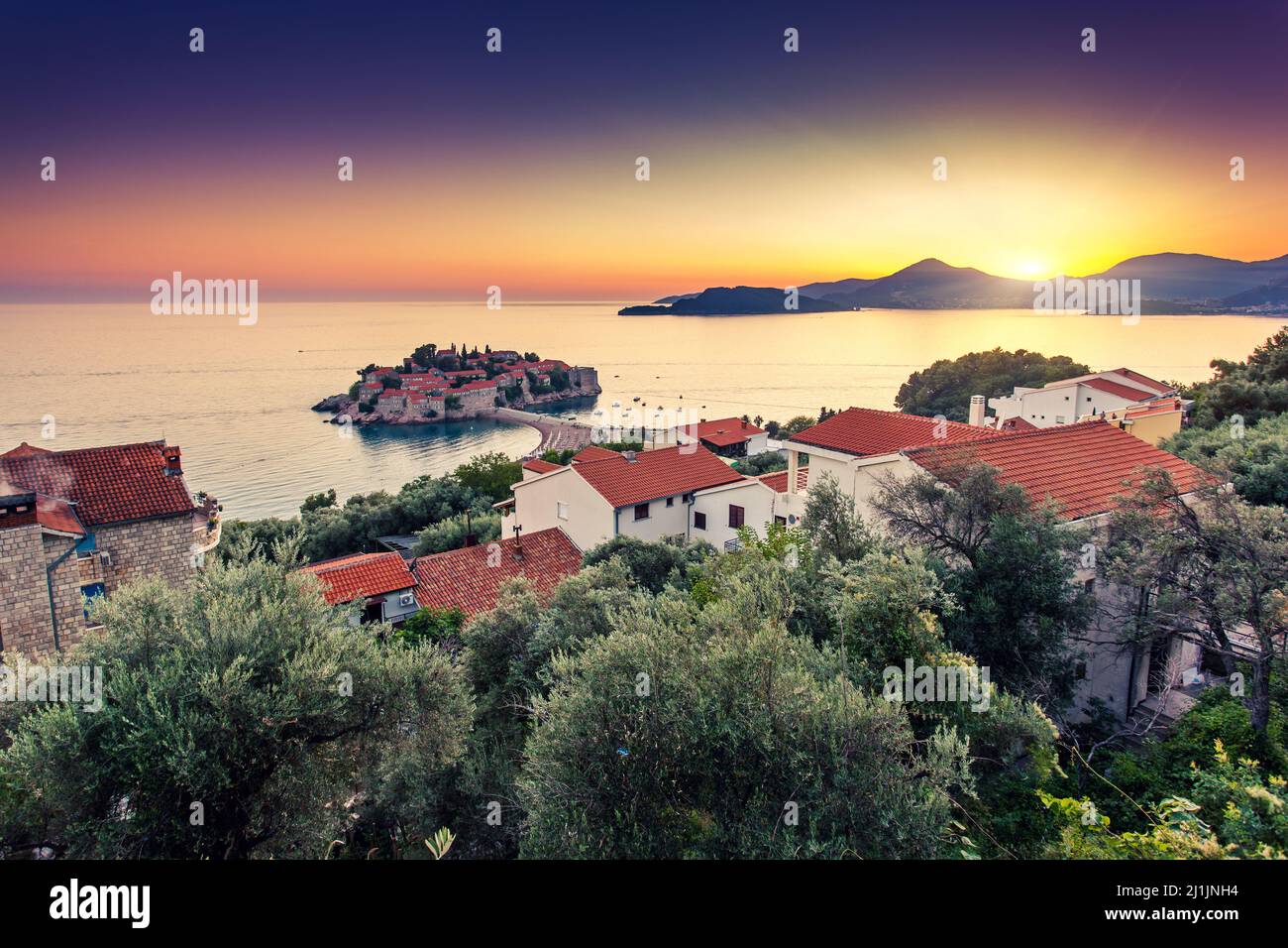 Sveti Stefan, small islet and resort in Montenegro. Balkans, Adriatic ...
